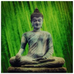 Artland Glasbild &raquo;Buddha&laquo; Religion 1 Stk. tlg. in verschiedenen Gr&ouml;&szlig;en gr&uuml;n B/H/T: 50cm x 50cm, Glasbild Religion quadratisch, 1 Stk.