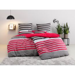 OTTO home Bettw&auml;sche &raquo;Majoran&laquo; 2 gestreifte Bettw&auml;sche in 4 Qualit&auml;ten, Marke H.I.S by OTTO home rot Polycotton recycelt, Obermaterial: 52% Polyester,