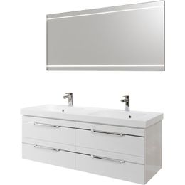 Badm&ouml;bel-Set &raquo;Balto 2-teilig Mineralmarmor-Doppelwaschtisch mit LED-Spiegel&laquo; 2 Stk. tlg. wei&szlig; Holzwerkstoff B/H/T: 150cmcm x 200cmcm x 50,8cmcm, ohne 