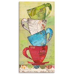 Artland Leinwandbild &raquo;Komm zum Tee&laquo; Geschirr & Besteck 1 Stk. tlg. auf Holzrahmen gespannt gr&uuml;n Leinwand B/H/T: 30cm x 60cm, Leinwandbild Geschirr & Besteck 
