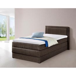 Hapo Boxspringbett mit Bettkasten braun Kopfteil, seitliche Unterbox und Obermatratze sind mit pflegeleichtem Feinstrukturstoff in Leinenoptik (100% 
