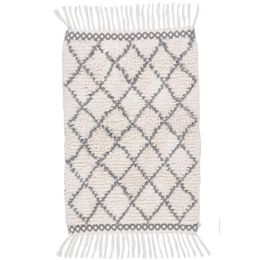 Tom Tailor HOME Badematte &raquo;Ethno Bath&laquo; H&ouml;he 20 mm fu&szlig;bodenheizungsgeeignet Badteppich, Berber Look, Rauten Muster, mit Fransen, reine Baumwolle wei&szlig; 