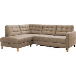 exxpo - sofa fashion Ecksofa &raquo;Elio, kompakt & bequem, zeitloses Design, Breite 228cm, L-Form&laquo; wahlweise mit Bettfunktion und Bettkasten braun B/H/T: 