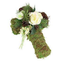 OTTO home Kunstblume &raquo;Gesteck mit Rosen auf Kreuz&laquo; Kreuzdekoration mit Kunstrosen, Zapfen und Ziergr&uuml;n B/H/L: 31cm x 11cm x 21cm