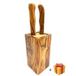 Olivenholz-erleben Messerblock &raquo;DESIGN eckig, aus Olivenholz&laquo; 1 Stk. Flexible Holzspie&szlig;e f&uuml;r sichere und schonende Messeraufbewahrung braun 