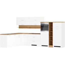 KOCHSTATION Winkelk&uuml;che &raquo;KS-Milan, optional mit Muldenl&uuml;fter&laquo; Stellbr.360/220 cm, wahlweise mit E-Ger&auml;ten, Kochfeld mit Dunstabzug wei&szlig; B/H/T: 360cm x