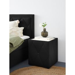 Home Affaire Nachttisch &raquo;Alfie&laquo; mit Beleuchtung und Bezug aus Samtverlours schwarz B/H/T: 50cm x 53cm x 50cm, Knopfsteppung