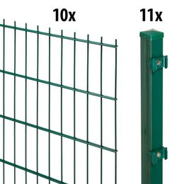 GARDEN 'N' MORE Doppelstabmattenzaun &raquo;Standard&laquo; 10 Elemente f&uuml;r 20 m, LxH: 200 x 83 cm, mit 11 Pfosten gr&uuml;n Kunststoff, Stahl H/L: 80cm x 20m, Pfosten