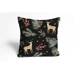 queence Dekokissen &raquo;Rudolf&laquo; Kissenh&uuml;lle,Rentier,Weihnachten,Schwarz,Winterlich,Weihnachtsmotiv bunt Polyester B/L: 40cm x 40cm, 1 Stk.