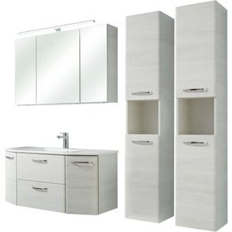 Badm&ouml;bel-Set &raquo;Quickset 936 4-teilig, Mineralmarmor-Waschtisch und LED-Spiegelschrank&laquo; Set, 4 Stk. tlg. wei&szlig; Holzwerkstoff, MDF B/H/T: 172cmcm x 48cmcm