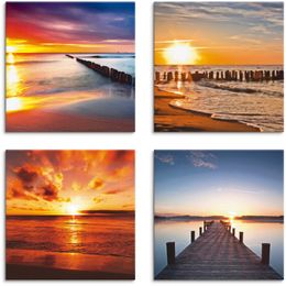 Artland Leinwandbild &raquo;Ostsee Strand Sonne Sonnenuntergang&laquo; Strand 4 Stk. tlg. 4er Set, verschiedene Gr&ouml;&szlig;en rot Leinwand, MDF B/H/T: 40cm x 40cm, Leinwandbild 