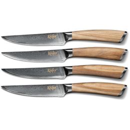 Feinkost K&auml;fer Steakbesteck Olivenholzgriff, 67-lagiger Damaszenerstahl, Klingenl&auml;nge 12 cm grau Klingenstahl, Massivholz 4 Stk.