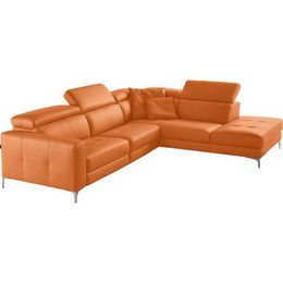 Egoitaliano Ecksofa &raquo;Matt, hoher Sitzkomfort und aufwendige Detailverarbeitung, L-Form&laquo; mit Ottomane, inkl. verstellbarer Kopfteile zum Relaxen orange Leder &raquo;BULL
