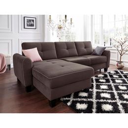 Sit & More sit&more Ecksofa &raquo;Varese L-Form&laquo; mit Federkern, wahlweise mit Schlaffunktion und Stauraum braun Bedruckte Microfaser (100% Polyester);Luxus-Microfaser