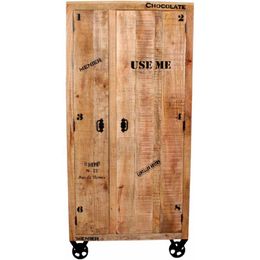 Sit Garderobenschrank &raquo;RUSTIC aus Mangoholz mit Rollen & Industrial-Look&laquo; Durchdachte Innenaufteilung mit B&ouml;den und Kleiderstange beige Massivholz, 