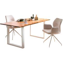 Salesfever Baumkantentisch &raquo;Tisch mit Baumkante im Naturlook&laquo; Hochwertig verarbeiteter Baumkantentisch wei&szlig; Akazie, Metall B/H/T: 200cm x 75cm x 100cm