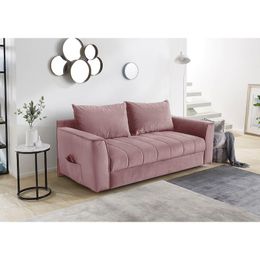Jockenh&ouml;fer Schlafsofa &raquo;Rick, B: 188 cm, Liegefl. 86x200 cm&laquo; mit Schlaffunktion, Bettkasten & seitl. Tasche rosa Samtoptik (100% Polyester);R&uuml;ckseite mit 