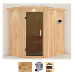 Karibu Sauna &raquo;Clara&laquo; Set, Ofen 9 kW Bio externe Strg easy beige Bio-Kombiofen, externe Steuerung, 9 kW