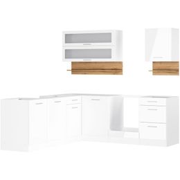 KOCHSTATION Winkelk&uuml;che &raquo;KS-Milan&laquo; Stellbreite 220/220 cm, viel Stauraum, wahlweise mit E-Ger&auml;ten wei&szlig; B/H/T: 220cm x 200cm x 60cm, ohne E-Ger&auml;te, 
