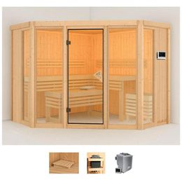 Karibu Sauna &raquo;Astrid 2&laquo; Set, Ofen 9 kW Bio externe Strg easy beige Bio-Kombiofen, externe Steuerung, 9 kW