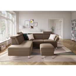 Sit & More sit&more Ecksofa &raquo;Vincenzo L-Form&laquo; inklusive Kopfteilverstellung, optional Schlaffunktion & Bettkasten braun B/H/T: 245cm x 84cm x 193cm, Luxus-