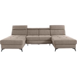 OTTO home Wohnlandschaft &raquo;Cardiz U-Form&laquo; inkl.Kopfteilverstellung und Federkern wahlweise mit Schlaffunktion beige Webstoff (100% Polyester);Luxus-