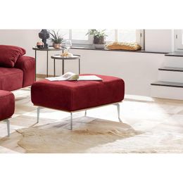 W.Schillig Polsterhocker &raquo;run&laquo; mit elegantem Holzsockel, F&uuml;&szlig;e in Chrom gl&auml;nzend, Breite 75 cm rot Longlife Xtra-Leder Z73: Naturwalkleder der 
