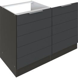 KOCHSTATION Sp&uuml;lenschrank &raquo;KS-Luhe&laquo; 120 cm breit, hochwertige MDF-Fronten mit waagerechter Lisene grau MDF graphit, B/H/T: 120cm x 82cm x 60cm, T&uuml;ren:
