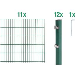 Alberts Doppelstabmattenzaun &raquo;Grundset&laquo; H&ouml;he: 80-200 cm, Gesamtl&auml;nge: 4-30 m, zum Einbetonieren gr&uuml;n Stahl H/L: 140cm x 22m