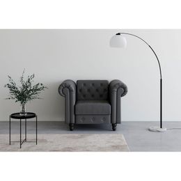 Chesterfield-Sessel &raquo;Felix&laquo; mit R&uuml;ckenlehne 3-fach verstellbar, Beine Massivholz, Sitzh&ouml;he 46 cm grau Kunstleder, B/H/T: 111cm x 83cm x 87cm