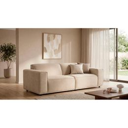 OTTO home 3-Sitzer &raquo;Avelin, 228 cm, Chenille, Struktur-Boucle&laquo; mit Wellenunterfederung, Kedernaht, bodentief, Skandi-Design beige 100% Polyester B/H/T