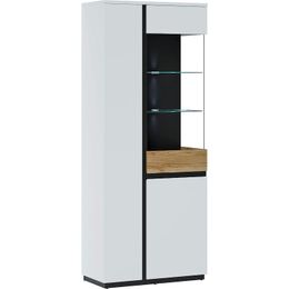 Home Affaire Vitrine &raquo;Novena&laquo; H&ouml;he 200 cm wei&szlig; Holzwerkstoff Alpinweiss/Catania Eiche/Schwarz, B/H/T: 84cm x 204,8cm x 40cm, T&uuml;ren: 3 Stk.