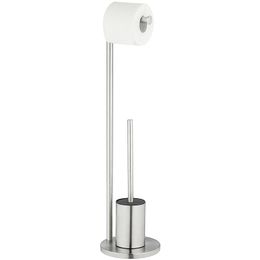 Wenko WC-Garnitur &raquo;Modell Ferla&laquo; aus Metall Standgarnitur aus Edelstahl mit Toilettenpapierhalter und Klob&uuml;rste silber Metall Einheitsgr&ouml;&szlig;e