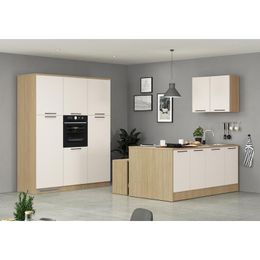 KOCHSTATION K&uuml;chenzeile &raquo;Luna, K&uuml;chenblock, K&uuml;cheninsel, H&auml;ngeschrank, Made in Italy&laquo; 3er-Set, Metallgriffe, Soft-Close-Funktion, inklusive Sp&uuml;le 