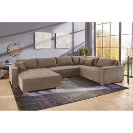Jockenh&ouml;fer Wohnlandschaft &raquo;Brixen U-Form, B: 379 cm&laquo; mit Schlaffunktion, Bettkasten & Zierkissen grau Microfaser (92% Polyester, 8% Nylon);Zierkissen (100% 