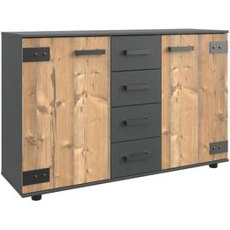 wimex Kombikommode &raquo;Stockholm Sideboard Kommodenschrank, Made in Germany&laquo; Industrial-Look, 2-t&uuml;rig mit 4 Schubladen, 130x41x83 cm grau Holzwerkstoff B/H/T: 