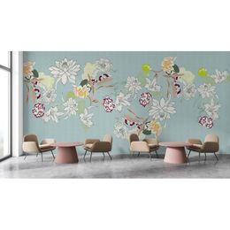 Livingwalls living walls Vliestapete &raquo;Florale Mustertapete Fototapete Blumen modern&laquo; matt glatt blau Vlies B/L: 2,5m x 5m, Rollen: 1