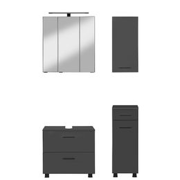 Welltime Badm&ouml;bel-Set &raquo;Trento, Badezimmer-Set, Waschbeckenunterschrank, H&auml;ngeschrank&laquo; 4 Stk. tlg. grau Holzwerkstoff, MDF B/H/T: 90cmcm x 200cmcm x 