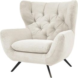 3C Candy Sessel &raquo;Beatrice Ohrensessel mit Knopfheftung im R&uuml;cken&laquo; bequemer Retro Solit&auml;rsessel auch in Cord und Fellimitat wei&szlig; Samt-Optik (100% 