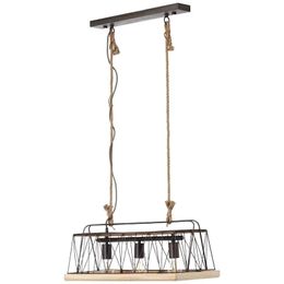 Brilliant Pendelleuchte &raquo;Narcy&laquo; E27 1 Stk. H&auml;ngelampe 3flg burned steel/holz braun 3, H: 110cm, 1 Stk.
