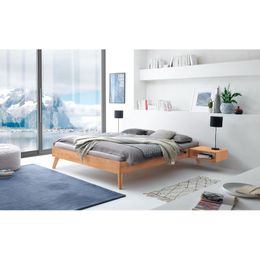 Hasena Holzbett &raquo;Calvari&laquo; mit einer Fu&szlig;h&ouml;he von 20 cm braun Eiche massiv Liegefl&auml;che L&auml;nge B: 200cm x 100cm, H&ouml;he Bett: 36cm H&ouml;he Bettseite: 16cm H&ouml;he