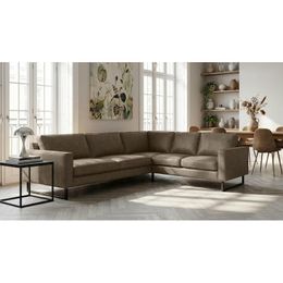 OTTO home Ecksofa &raquo;Pinto, XXL, 250/290 cm, langer Schenkel, Ottomane&laquo; Cord, Chenille, Lederoptik, mit Keder, Metallf&uuml;&szlig;e, Wellenunterfederung grau 