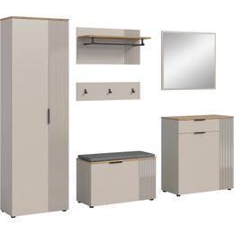 Home Affaire Garderoben-Set &raquo;EDIL, Breite 250 cm, 6-teilig, Front mit hochwertiger L&auml;ngstfr&auml;sung&laquo; Set, Hochschrank, Sitzbank, Kissen, Paneel, 