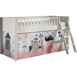 Vipack Hochbett &raquo;Scott&laquo; Made in Europe, mit schr&auml;ger Leiter, LF 90x200 cm, Vorhang, Tunnel, 7 Designs wei&szlig; 100% Polyester Liegefl&auml;che B/L: 90cm x 200cm, kein
