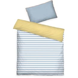 Tom Tailor HOME Bettw&auml;sche &raquo;STRIPES WITH A KICK in Gr. 135x200cm oder 155x220cm&laquo; 2 Stk. new bedroom, farbige Paspel am Kissen blau Perkal, 