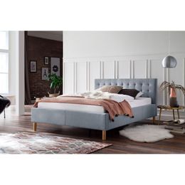 Meise M&ouml;bel meise.m&ouml;bel Polsterbett &raquo;Malin erh&auml;ltlich in zwei Breiten & Farben, gestepptes Kopfteil&laquo; in den Breiten 120cm & 140cm, mit Holzf&uuml;&szlig;en blau Bezug Bett: 