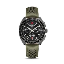 SWISS MILITARY HANOWA Herren Chronograph &raquo;Defender&laquo; Quarzuhr, Armbanduhr, Herrenuhr, Swiss Made, Lederarmband, analog, Tag gr&uuml;n Einheitsgr&ouml;&szlig;e