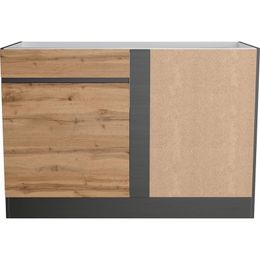 KOCHSTATION Eckunterschrank &raquo;KS-Riesa&laquo; Breite 120 cm, MDF-Fronten braun Holzwerkstoff grafitgrau, B/H/T: 120cm x 82cm x 60cm