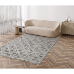 PRIMAflor-Ideen in Textil Teppich &raquo;COSMO Geo, Made in Belgium&laquo; rechteckig 14 mm H&ouml;he modernes Design, Hoch-Tief Effekt, weicher Flor grau Polyester, 