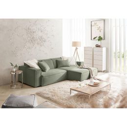 3C Candy Ecksofa &raquo;Matteo in elegant, kubischer Formensprache, bequem, L-Form&laquo; mit auff&auml;lliger Kedernaht, Feincord-Bezug, Lounge-Charakter gr&uuml;n 95% 